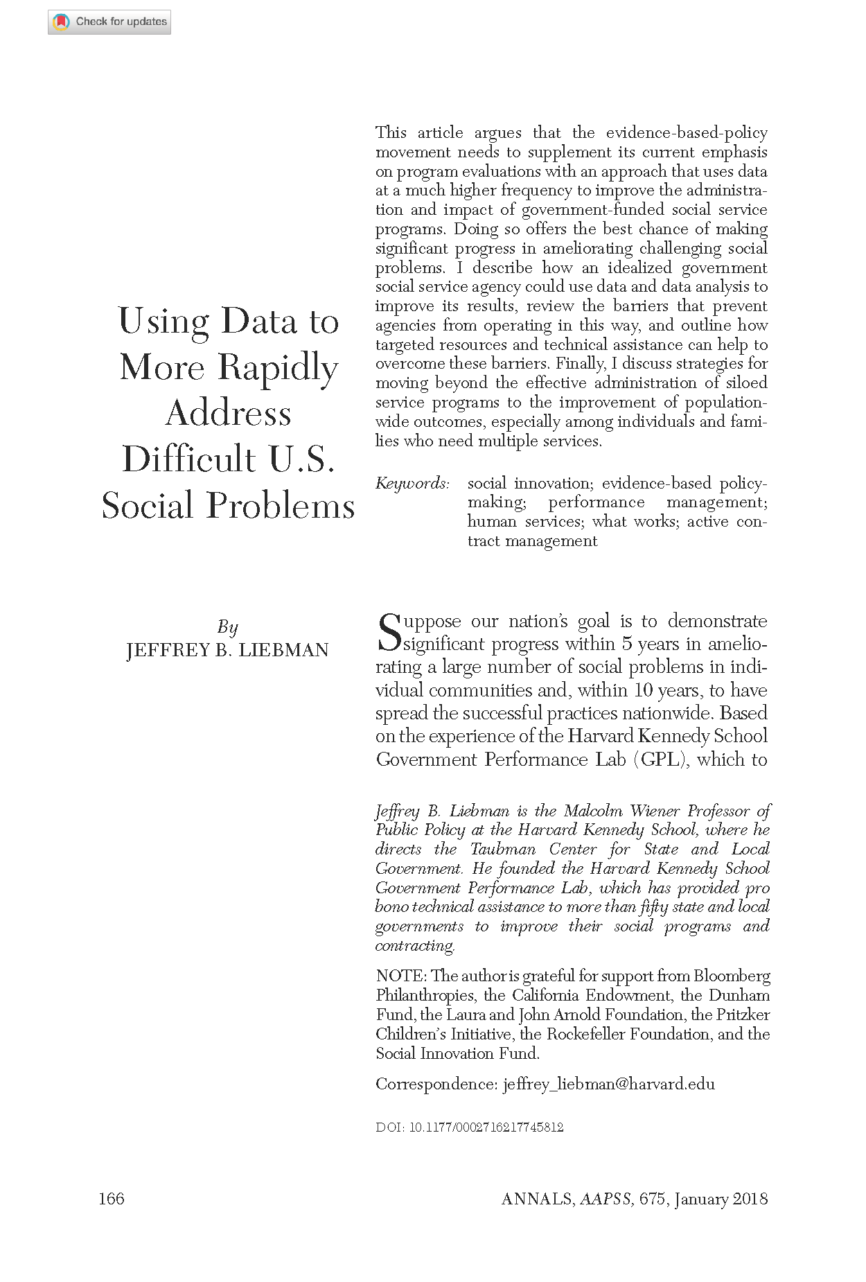 Using Data to More Rapidly Address Difficult U.S. Social Problems